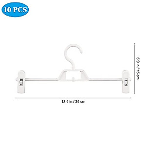 DOITOOL Skirt Hangers with Clips and Strap Hooks, 10Pc Adjustable Space Saving Pants Hanger, Plastic Kids Coat Clothes Garment Top Clip Hangers for Closet Organizer, 360-Rotating Swivel Hook (White)