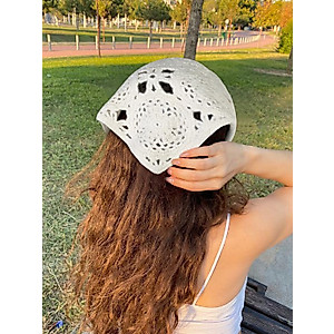 Crochet Bandana Headbands Head Kerchief for Women Crochet Knitted Headwrap Handmade Vintage Hair Bandanas 2 Pcs