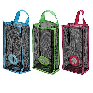 HomeSoGood 3 Pack Garbage Bag Storage Breathable Mesh Hanging Holder Foldable Recycle Plastic Bag Organizer Dispensers for Home and Kitchen