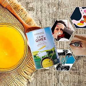 Patanjali Grass Fed Cow Ghee 1Lt- Energy Infused, Low in Lactose, Low in Casein, Non-GMO, Vegetarian, Gluten free, Keto and Paleo friendly.