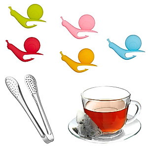 15 Pcs Snail Shape Silicone Tea Bag Holder with 2 Pcs Stainless Steel Tea Bag Squeezer Sugar Tongs, SourceTon Mug Candy Colors Tea Bag Holder Drink Marks & Tea Bag Tongs Strainer Grip