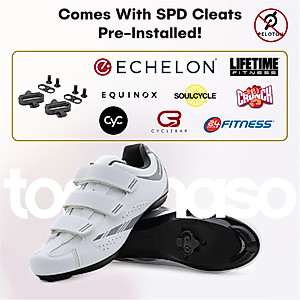 Tommaso Women's SPD Indoor Cycling Shoes Pista 100 Cycling Shoes for Echelon Bikes, with Pre-Installed SPD Clips - Bike Shoes for Women, Cycling Shoes Women, Indoor Bike Shoes - Cycling Bike White 36