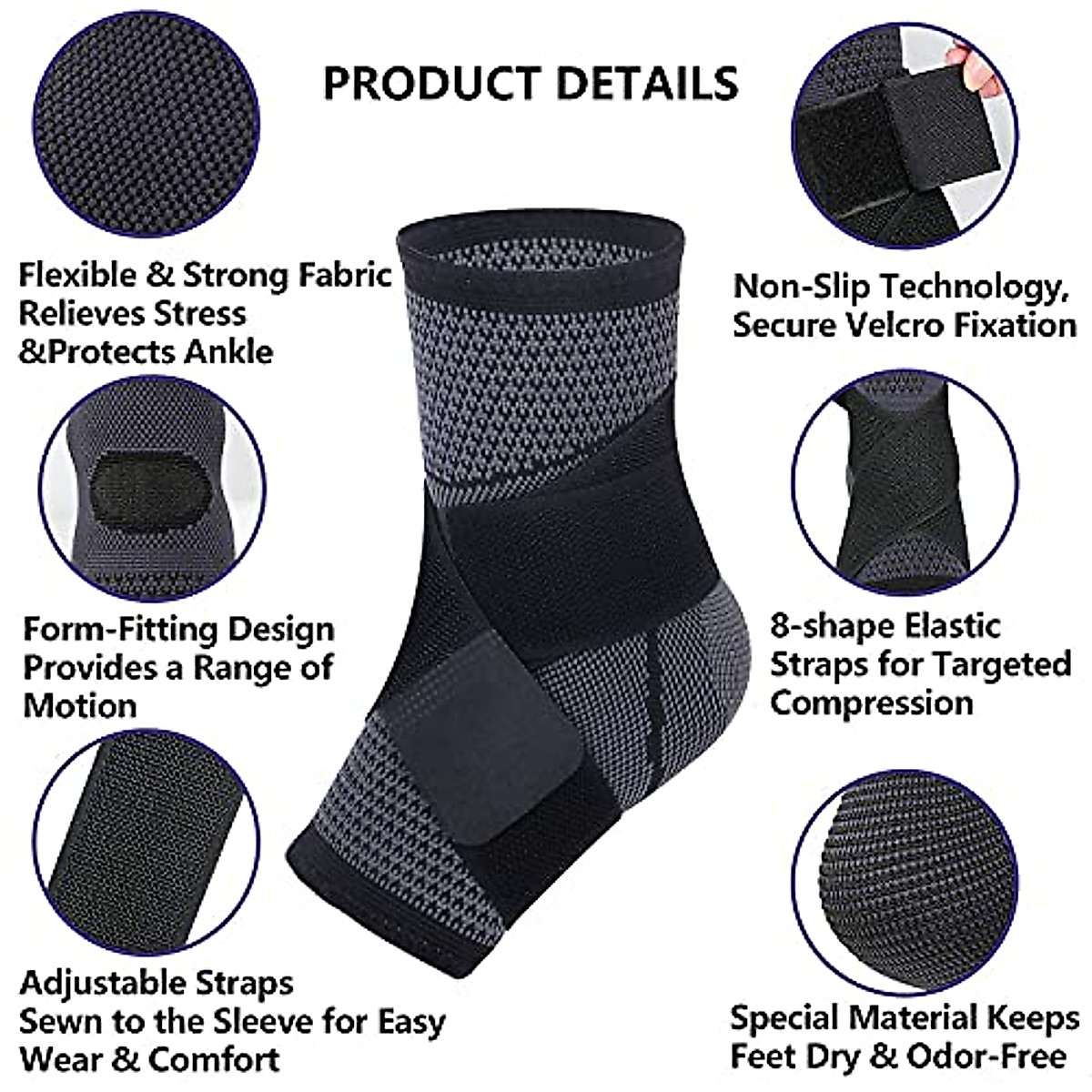 Ankle Braces, Adjustable Compression Ankle Support Men & Women for Injury Recovery, Achilles support and Strong Ankle Brace Sports Protection, Stabilize Ligaments-Eases Swelling and Sprained Ankle