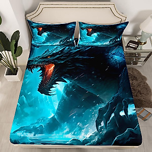 Feelyou Monster Bed Sheets 3D Animal Printed Fitted Sheet for Kids Boys Girls Monster Theme Bedding Set Lightweight Fitted Sheets Twin Size,No Flat Sheet, Black