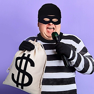 Geyoga 5 Pcs Halloween Robber Costume Set Dollar Sign Canvas Money Drawstring Bag for Halloween Cosplay Theme Party Supplies