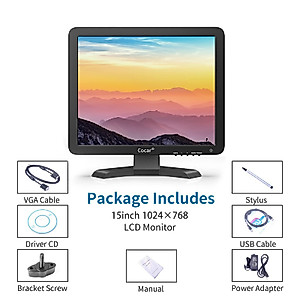 15" Touchscreen Monitor, LED TFT Touch Screen Display LED Monitor 1024x768 Resolution VGA for PC/POS Cashier Retail Restaurant Bar Coffee Store Menu Order Point of Sale