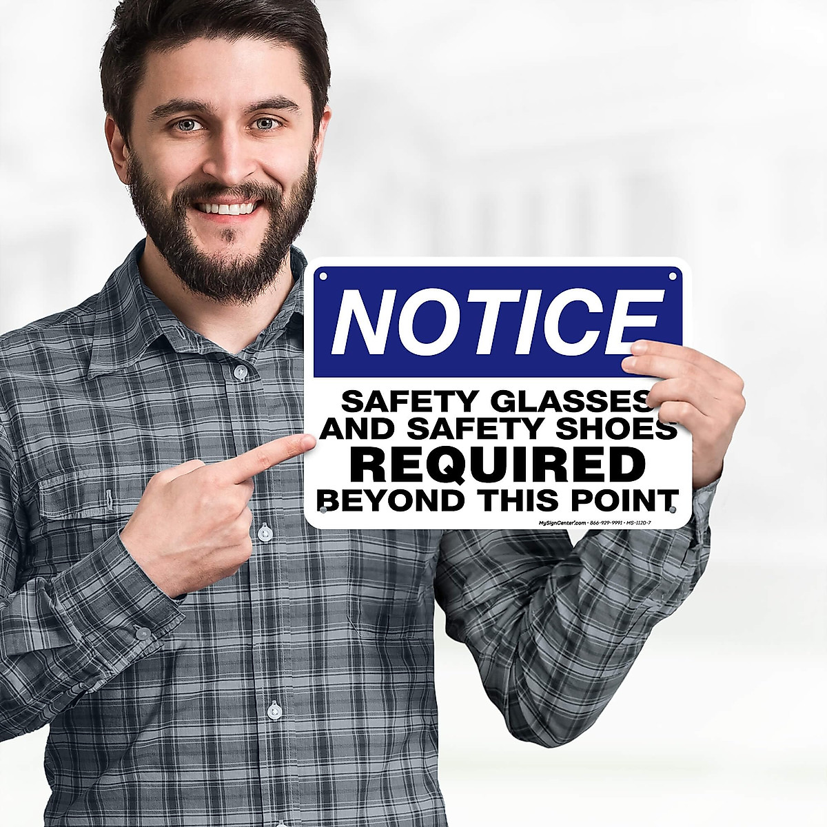 Safety Glasses and Safety Shoes Required Beyond This Point Sign, 7" x 10" 0.40 Aluminum, Fade Resistance, Indoor/Outdoor Use, USA MADE By My Sign Center