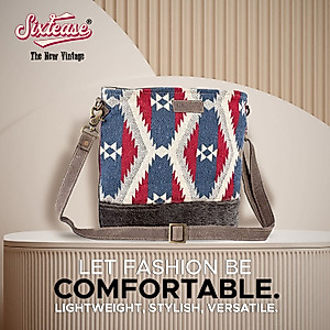 SIXTEASE Womens Shoulder Bag Vintage Style Shoulder Bags for Women - Made with Genuine Leather, Upcycled Canvas, or Hair On - Handmade, Adjustable Strap, Brass and Zinc Hardware - Primrose