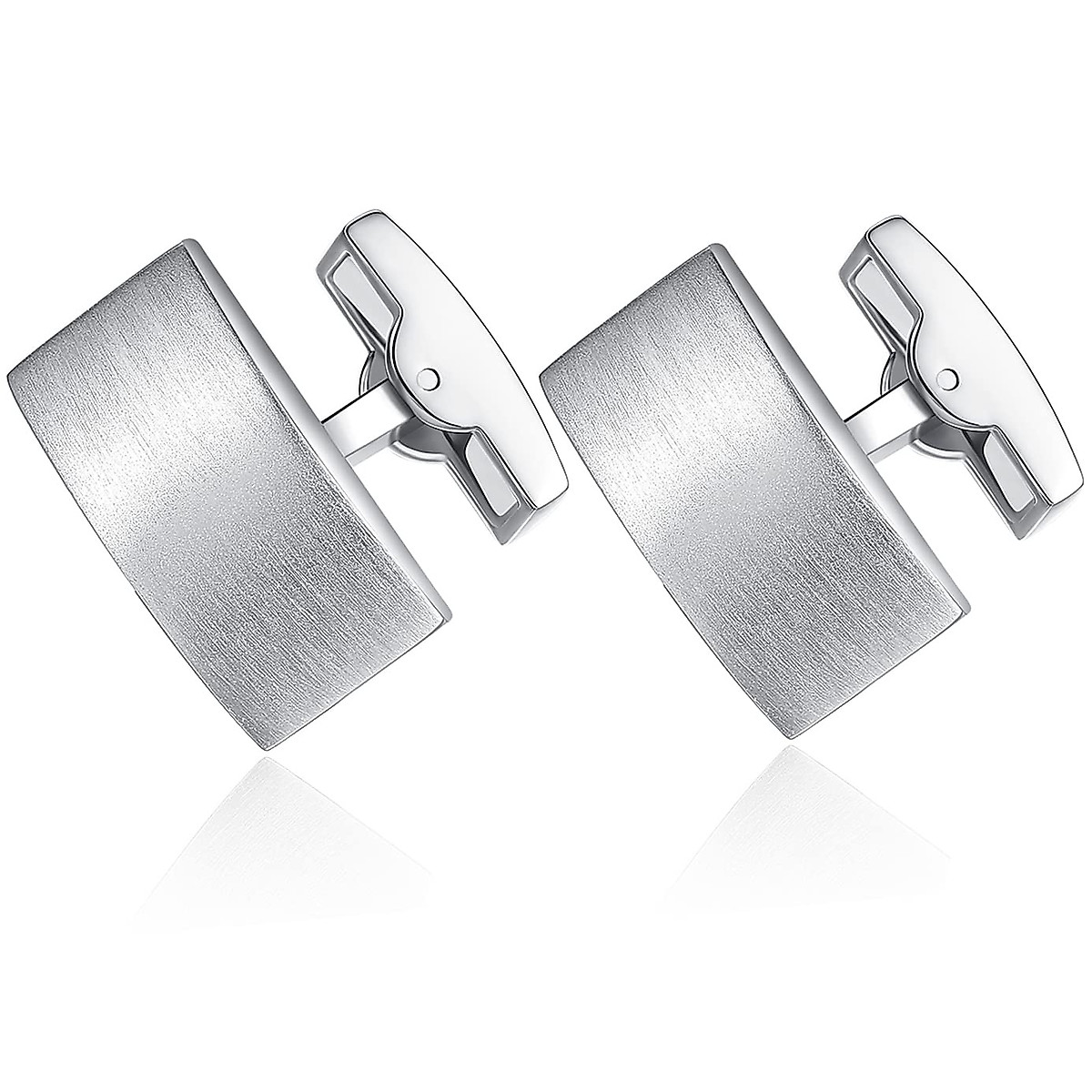 HONEY BEAR Rectangle Cufflinks for Mens Shirts Business Wedding Gift Brushed Silver