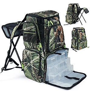 PLAY-KING Fishing Backpack Tackle Box Bag with Rod Holder Boxes 60L Foldable Fishing Chair, perfect for Outdoor, used by Men