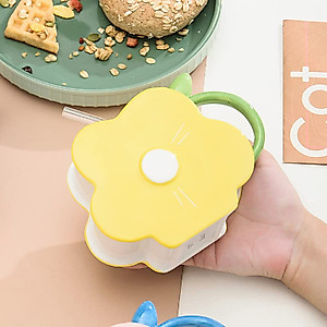 berjaya 13 oz Flower Shaped Ceramic Mug with Straw and Lid Large Capacity Coffee Home Decoration Gift (yellow)