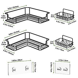 Vetacsion 2 Pack Self Adhesive Stainless Steel Corner Shower Caddy with 2 Soap Dish Holder,9 Adhesive Tapes,2 Movable Hooks,Matt Black