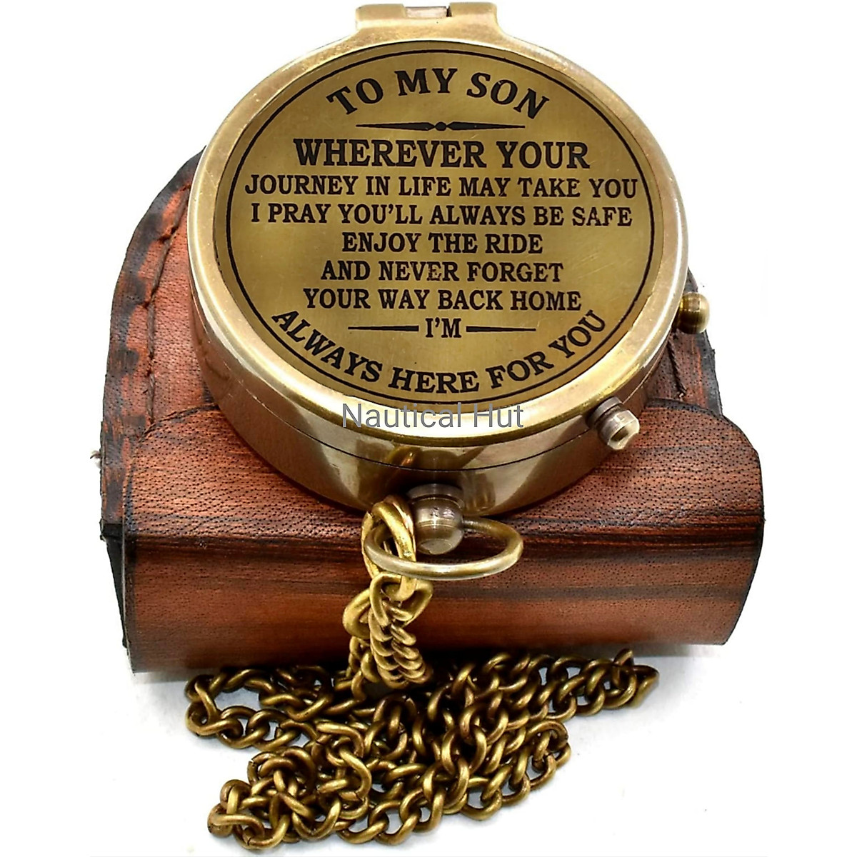 to My Son Engraved Brass Compass Gift to My Son/Nautical Gift for Son from Dad/Gift to Son from Mom/Gift for Son,Father Son Gift,Mother Son Gift,Love Mom,Son from Mom, Love Dad/with Leather Case