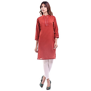 Indian Women's Plain Cotton Kurti Red Top By Chichi, XX-Large