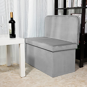 B FSOBEIIALEO Folding Storage Ottoman with Seat Back Footstool Space-Saving Room Organizer Cube Box for Seating & Resting (Grey, Large)