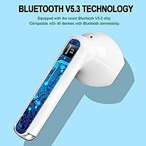 Wireless Earbuds, Bluetoth Earbuds Bluetooth 5.3 Headphones with 4 Mic, Ear Buds Wireless Bluetooth Earbuds, Wireless Headphones Sport with Noise Cancelling, 25H Playtime Earphones, LED Display, White