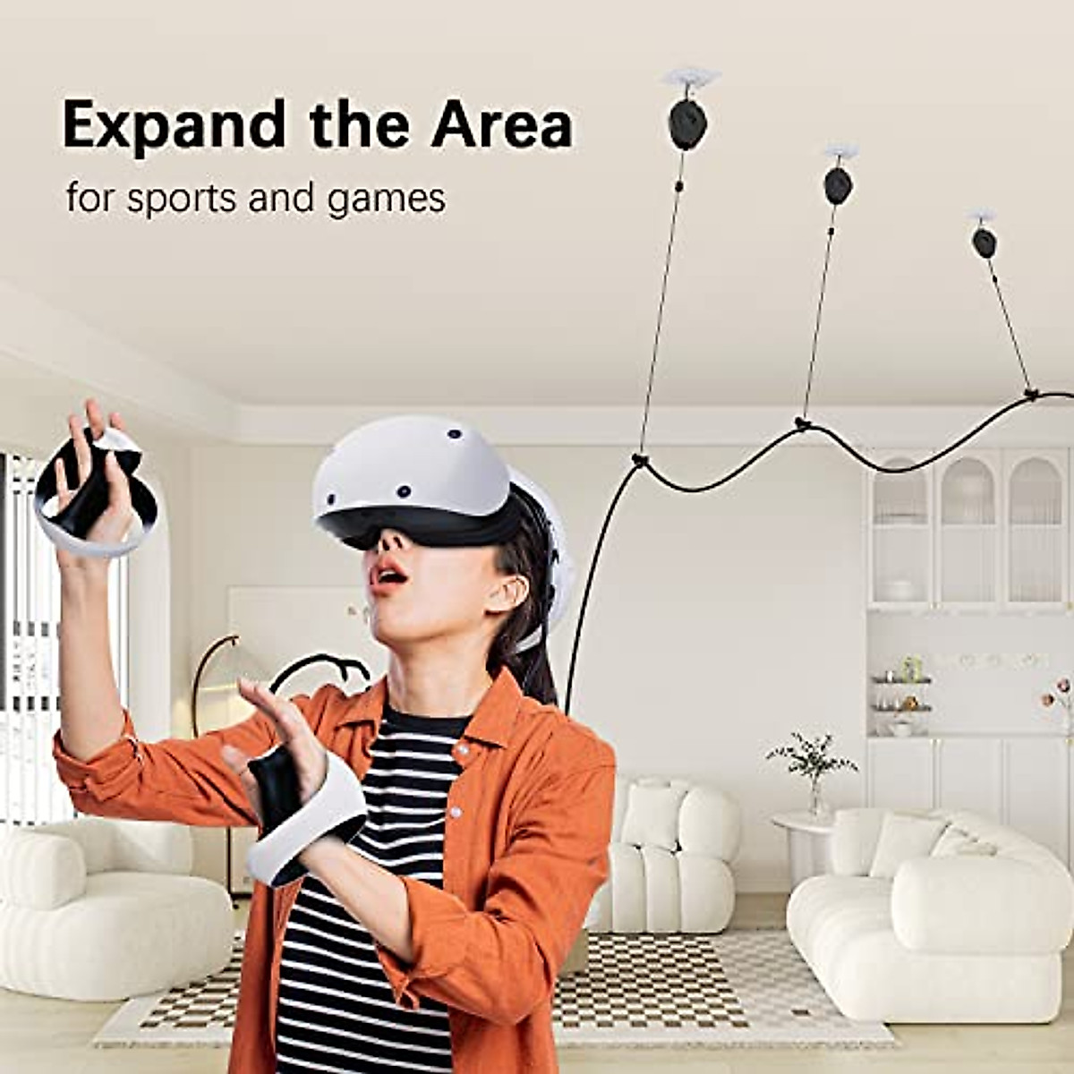 AMVR [Pro Version] VR Cable Management System for Quest 3, 6 Packs Ceiling Pulley System for Oculus Quest/Quest 2/Rift S/Valve Index/HTC Vive/Pro/HP Reverb G2/PSVR VR Cord Accessories, VR Link Cable