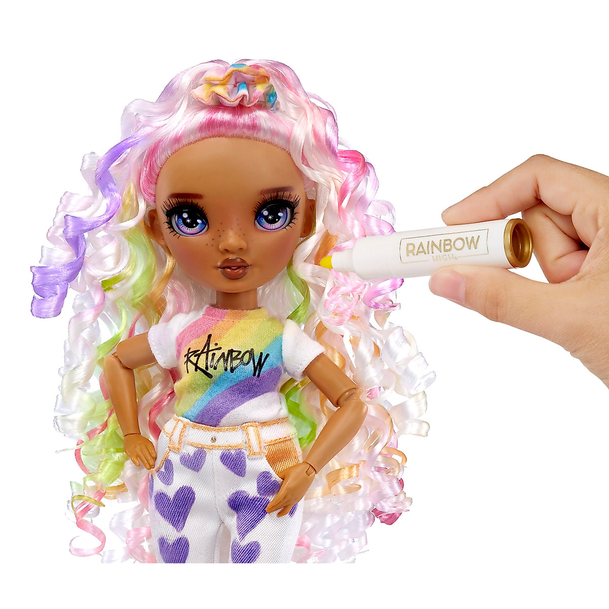 Rainbow High Color & Create Fashion DIY Doll with Washable Rainbow Markers, Purple Eyes, Curly Hair, Bonus Top & Shoes. Color, Create, Play, Rinse and Repeat. Creative 4-12+