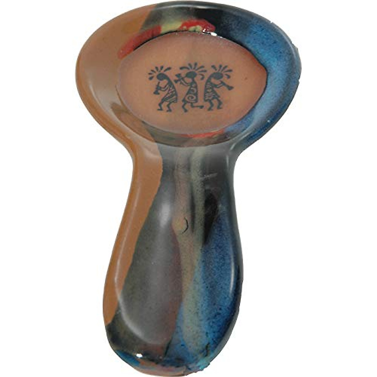 ALWAYS AZUL POTTERY 9.5 Inch Long Spoon Rest in Trio Kokopelli Design and Azulscape Glaze - Handmade Pottery Cookware Accessories - Kitchen Countertop Holder for Giant Spatula, Ladle & More