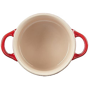 Le Creuset Stoneware Set of 4 Mini Cocottes with Cookbook, 8 oz. each, Cerise