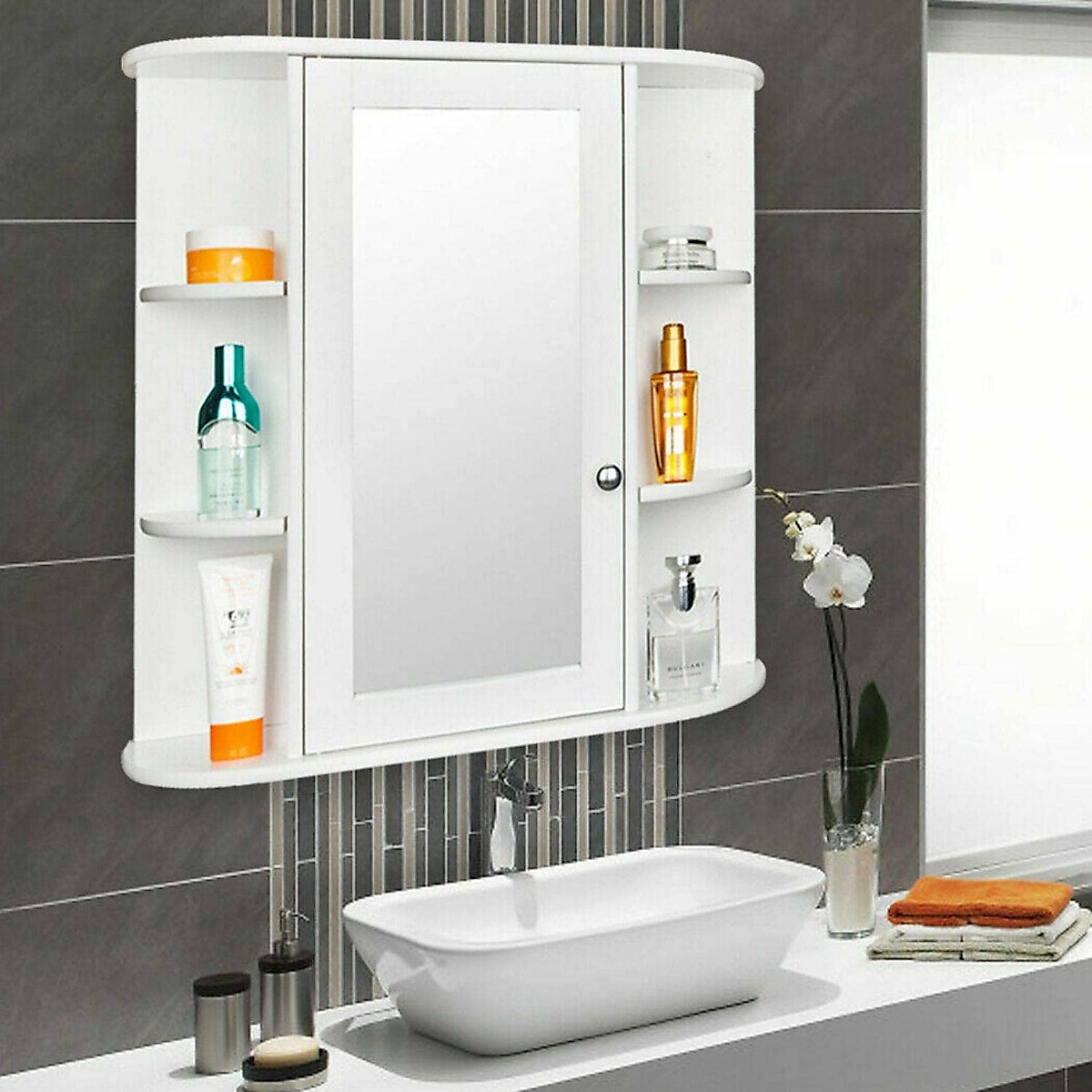 Home Bathroom Wall Mount Cabinet Storage Shelf Over Toilet w/Mirror Door