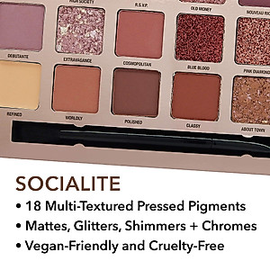 W7 Socialite Pressed Pigment Palette - 18 Pink Nude Colors - Flawless Long-Lasting Glam Makeup
