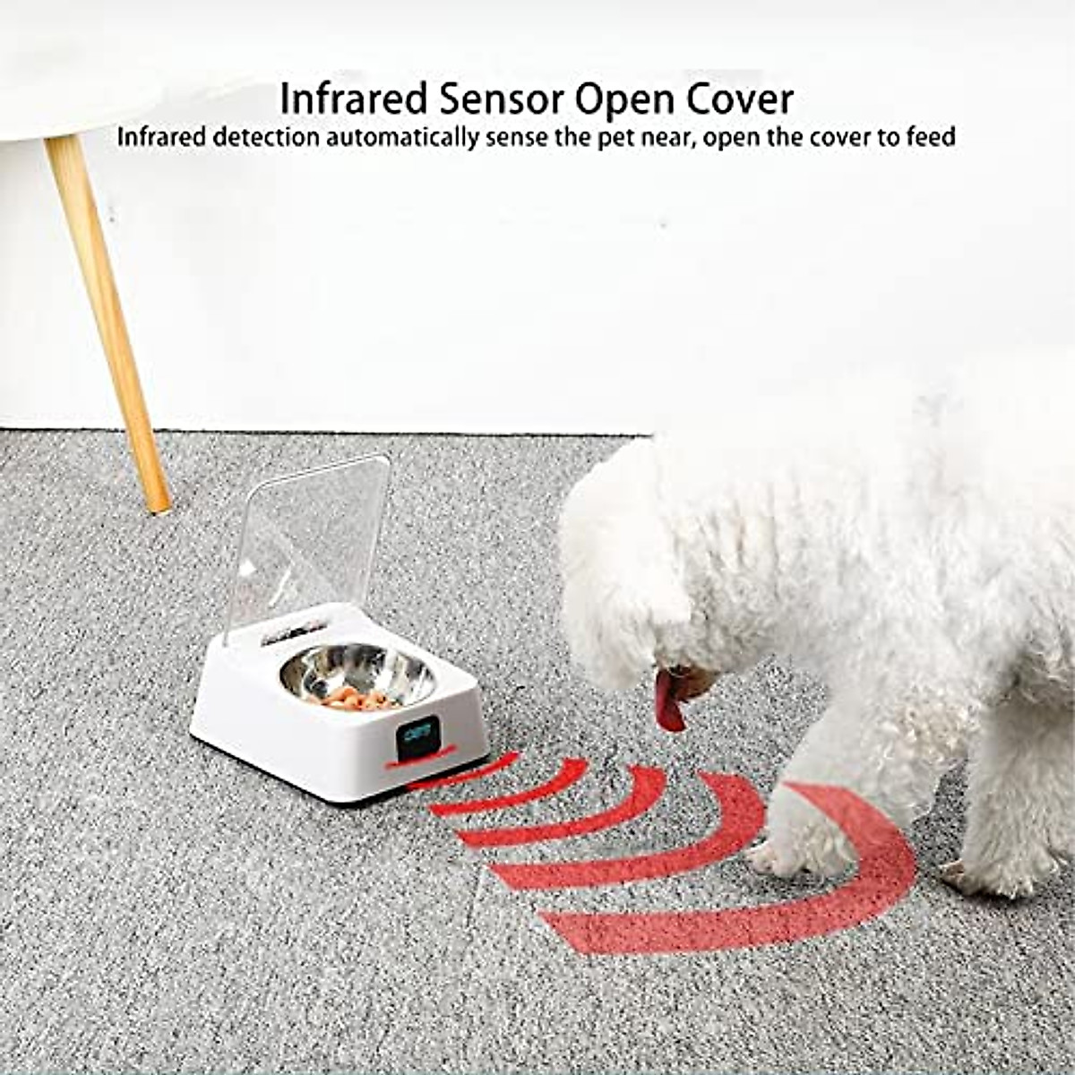 Automatic Pet Feeder, 350ml Induction Lid Opening Smart Dog Cat Bowl Prevent Food Pollution Pet Food Dispenser, 0.5 to 1M Sensing Distance Automatic Watering Bowl for Small Medium Pet