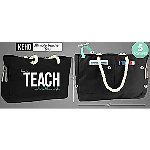 Keho XXL Ultimate Teacher Waterproof Multi Pocket Tote Shoulder Bag (Huge) - Perfect Usable Gift for Teacher Appreciation, Comfy Rope Handles & Perfect Work Bag