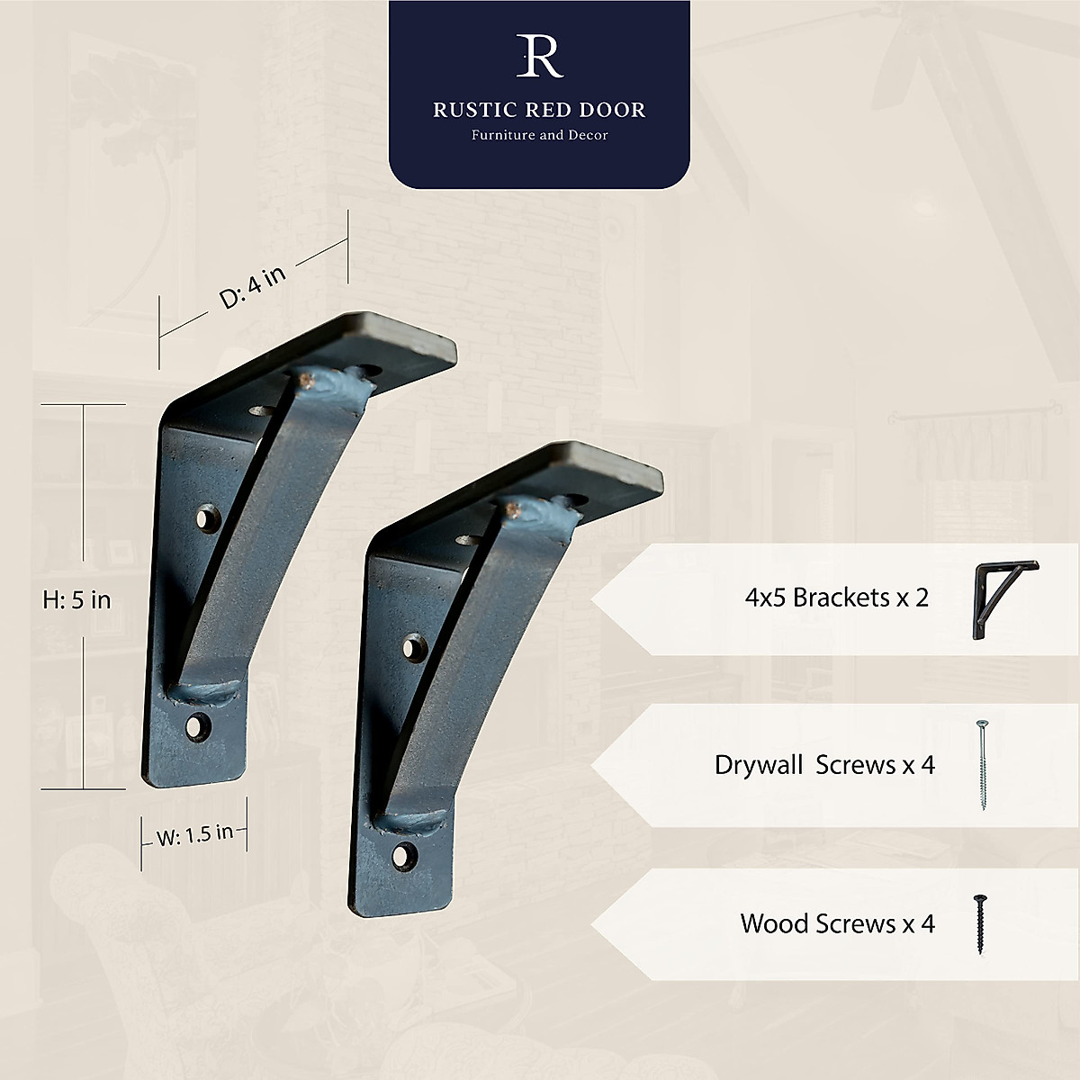 RRD Steel Mantel Brackets Heavy Duty (2 Pack) - Fireplace Mantel Brackets - Countertop Support Bracket - Hand Welded Steel Brackets - Mantel Bracket Rustic Farmhouse Decor (7"x12" Natural Steel Color)
