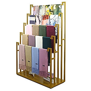 Floor Standing Scarf Display Stand, Metal Freestanding Scarf Holder Organizer, Towel Rack for Commercial Clothing Retail Store Sheets Belt Suit Pants Hanging Rack ( Color : Gold , Size : 80X40X150CM )