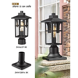 Exterior Post Light, HWH Outdoor Pole Lantern Pillar Light Fixture with Seeded Glass Shade, Matte Black Finish, 5HX62P BK