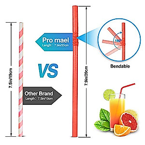 Pro Mael 200-Pack Paper Drinking Straws Biodegradable, Flexible Straws Bulk for Juices, Shakes, Smoothies - Disposable& Eco-Friendly Straw for Birthdays, Weddings & Party (5 Colors)