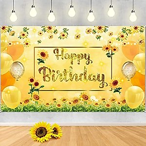 Sunflower Happy Birthday Decorations Banner, Sunflower Birthday Banner, Large Yellow Sunflower Birthday Banner Photo Background Backdrop for Women Men Boys Girls Birthday Baby Shower