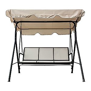 3-Seat Outdoor Porch Swing Loveseat with Adjustable Canopy and Steel Frame, Cushions and Pillow Included, Patio Seater