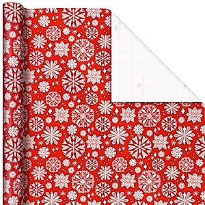 Hallmark Christmas Wrapping Paper with Cutlines on Reverse (3 Rolls: 120 Sq. Ft. Total) Winter City Scene, Rustic Snowflakes on Red, Nutcrackers with Foliage