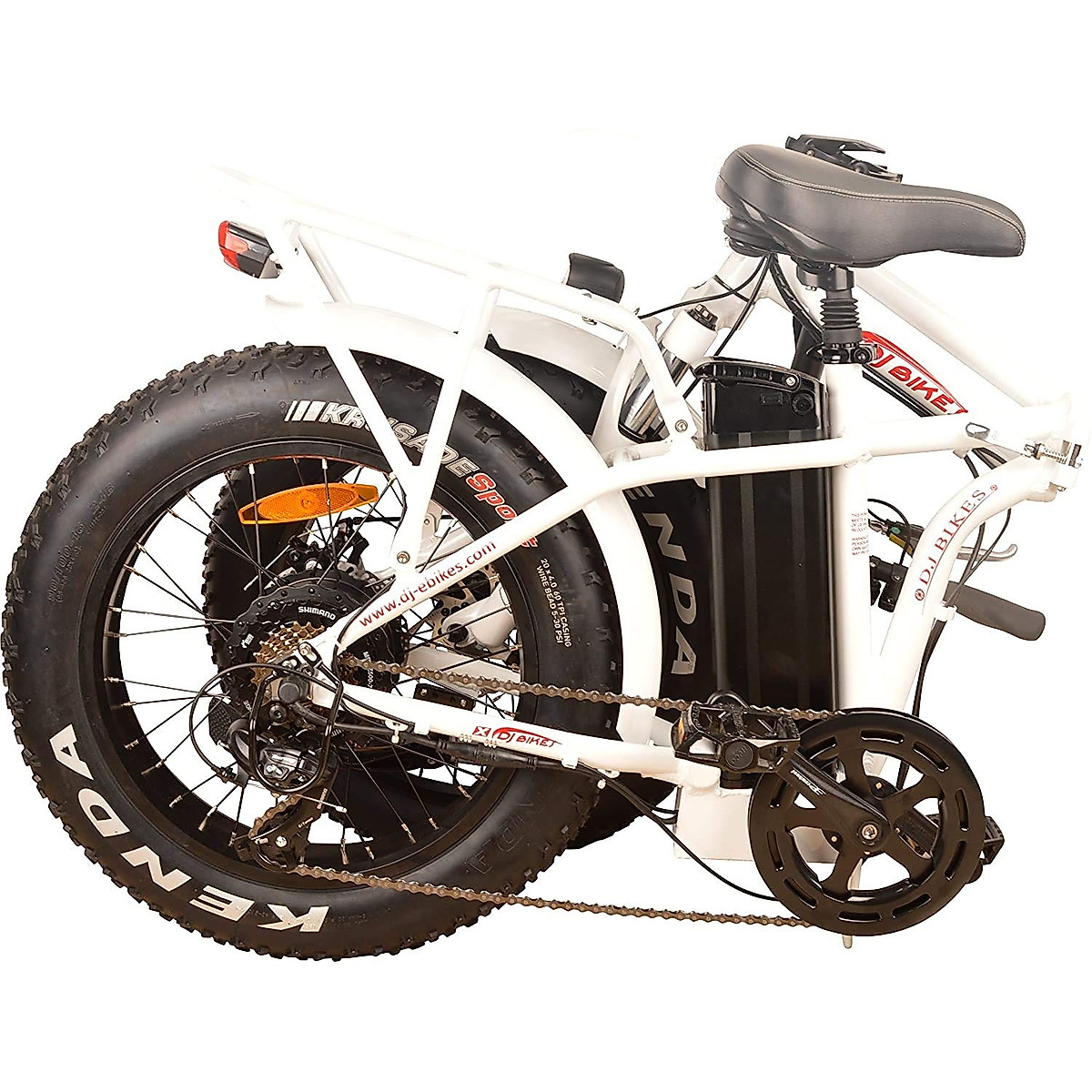 DJ Folding Bike Step Thru 750W 48V 13Ah Power Electric Bicycle, Pearl White, LED Bike Light, Suspension Fork and Shimano Gear