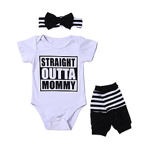 3PCS Outfit Set Newborn Toddler Baby Girl Clothes Romper+ Leg Warmers+ Bow Headband (70(0-3M), White)