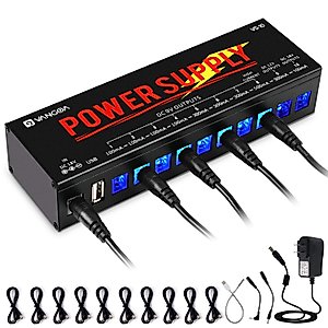 Vangoa Guitar Pedal Power Supply 10 Truly Isolated Outputs, Portable Pedal Board Power Supply with USB for 9V/12V/18V Effect Pedal Power Supply