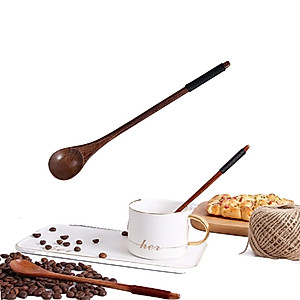 Handmade Wooden Long Handle Coffee Spoon Stirrer with Cable Tie, Retro Honey Jar Spoons Teaspoon Tea Stirring Spoon (2 Pack)