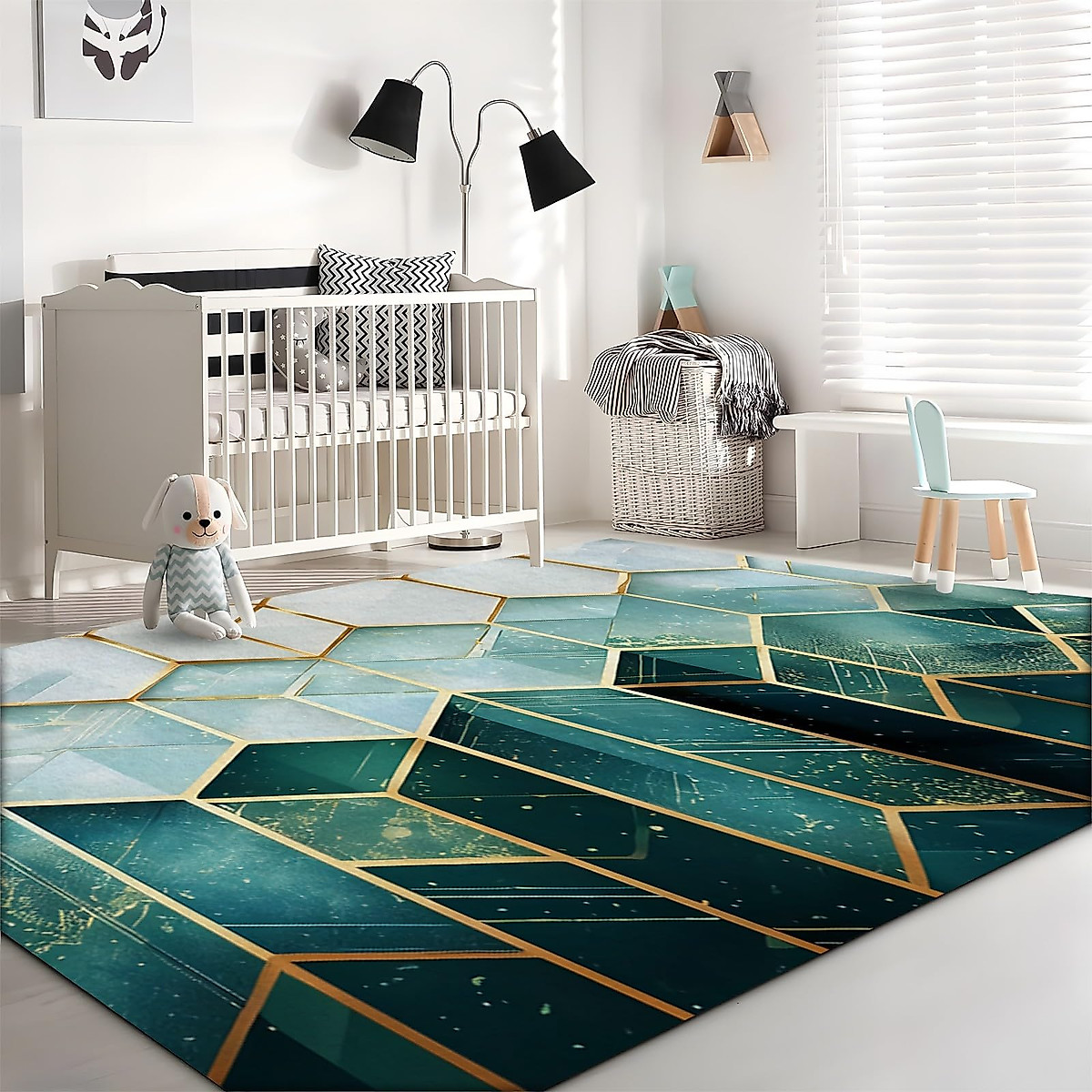 Area Rug 5x7 Rugs for Kids Bedroom, Rectangular Geometric Marble Texture Green Soft Faux Wool Non Slip Non Shedding Rug Low Pile are Not Stumbling for Office Living Room End Table Nursery Door Mat