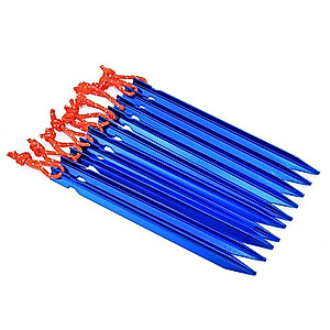 Tent Stake Pegs Pack of 10 with 44m Reflective Lines Ropes and 4 Line Cord Adjuster Stakes for Camping Hiking (Blue)
