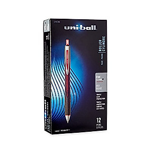 uni-ball RT Retractable Roller Ball Pens, Fine Point, Red Ink, Pack of 12