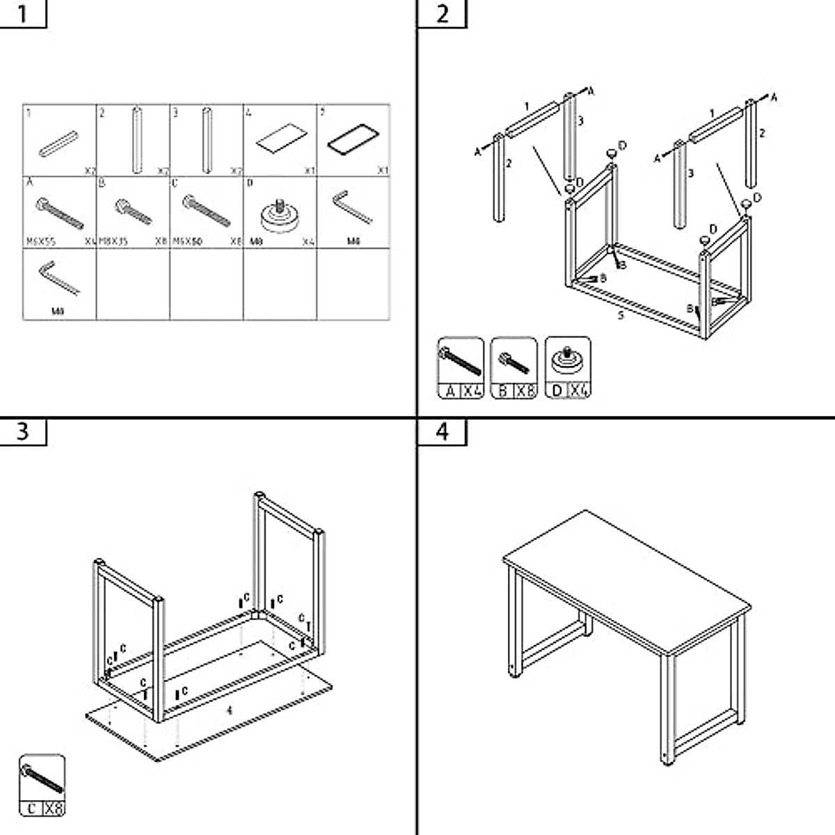 Coral Flower Modern Studio Collection Soho Computer Office Desk Simple Study Table Sturdy Writing Desk Workstation for Home Office, 47 Inch, Walnut with White Metal Frame