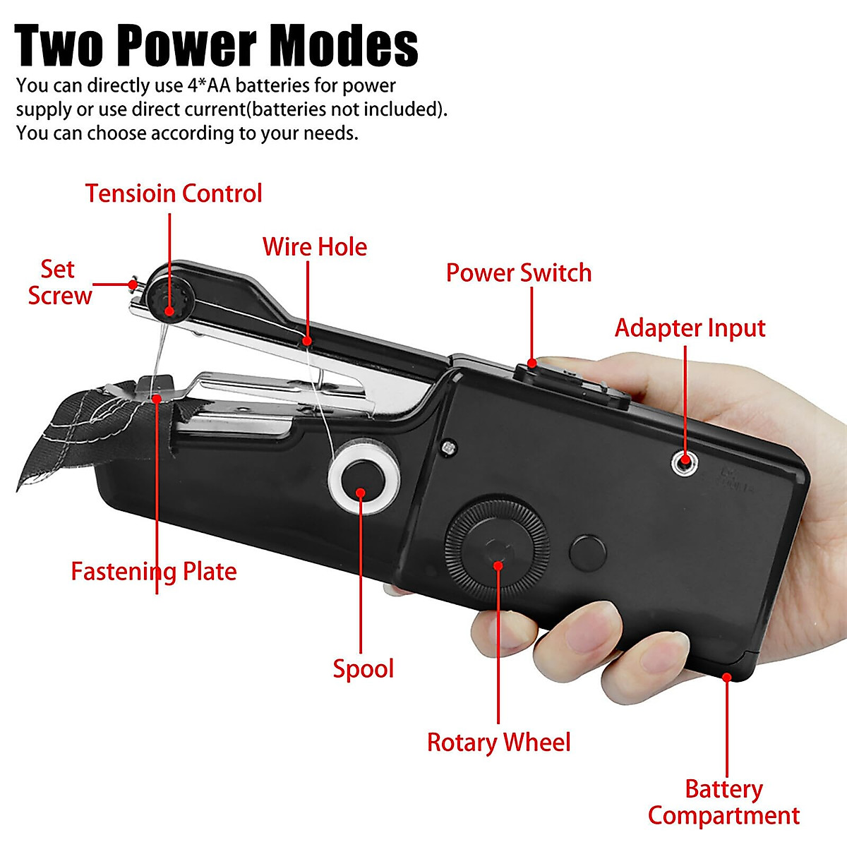 1 Set Mini Handheld Sewing Machine, Portable Sewing Machine with Sewing Supplies Easy to Use Ergonomic Design for DIY Beginners for Home Travel (Black)