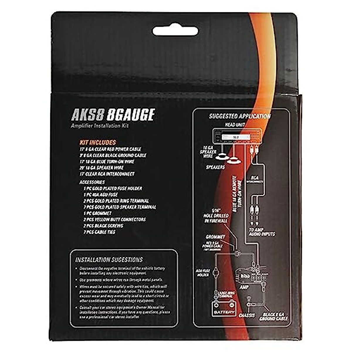 MTX AUDIO RT8PT 8" 240W Enclosure Amplified Vented Tube Box Car Loaded Subwoofer & Soundstorm AKS8 8 Gauge Car Amplifier Amp Complete Wiring Kit