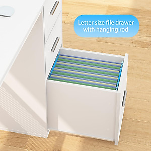 HSH White L Shaped Desk with Drawers Shelves, Large Home Office Corner Computer Desk with Storage File Cabinet, Modern Metal Wood Desk for Executive Writing Study Workstation, 59 Inch Bedroom Table