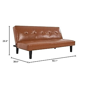 Naomi Home Raelynn Button Tufted Sofa Affordable Caramel Modern - Air Leather Couch for Small Spaces Sofa Cama para Sala Modernos Baratos - Durable Sturdy Living Room Furniture Tool-Free Assembly