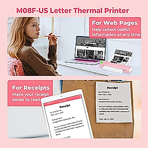 Portable Printers Wireless for Travel - Bluetooth Thermal Mobile Printer Portable - M08F Portable Wireless Printer Support 8.5" X 11" US Letter, Small Portable Printer for Laptop & Phone, Office,Pink