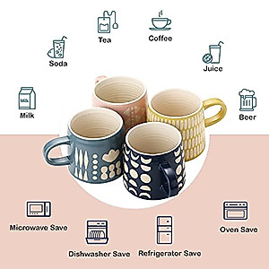 YouPeng Coffee Mug, Large Coffee Mugs with Relief Design as Gifts, Ceramic Coffee Cups with Handle for Men Women, Moon Blue 14oz Coffee Mug Durable and Modern