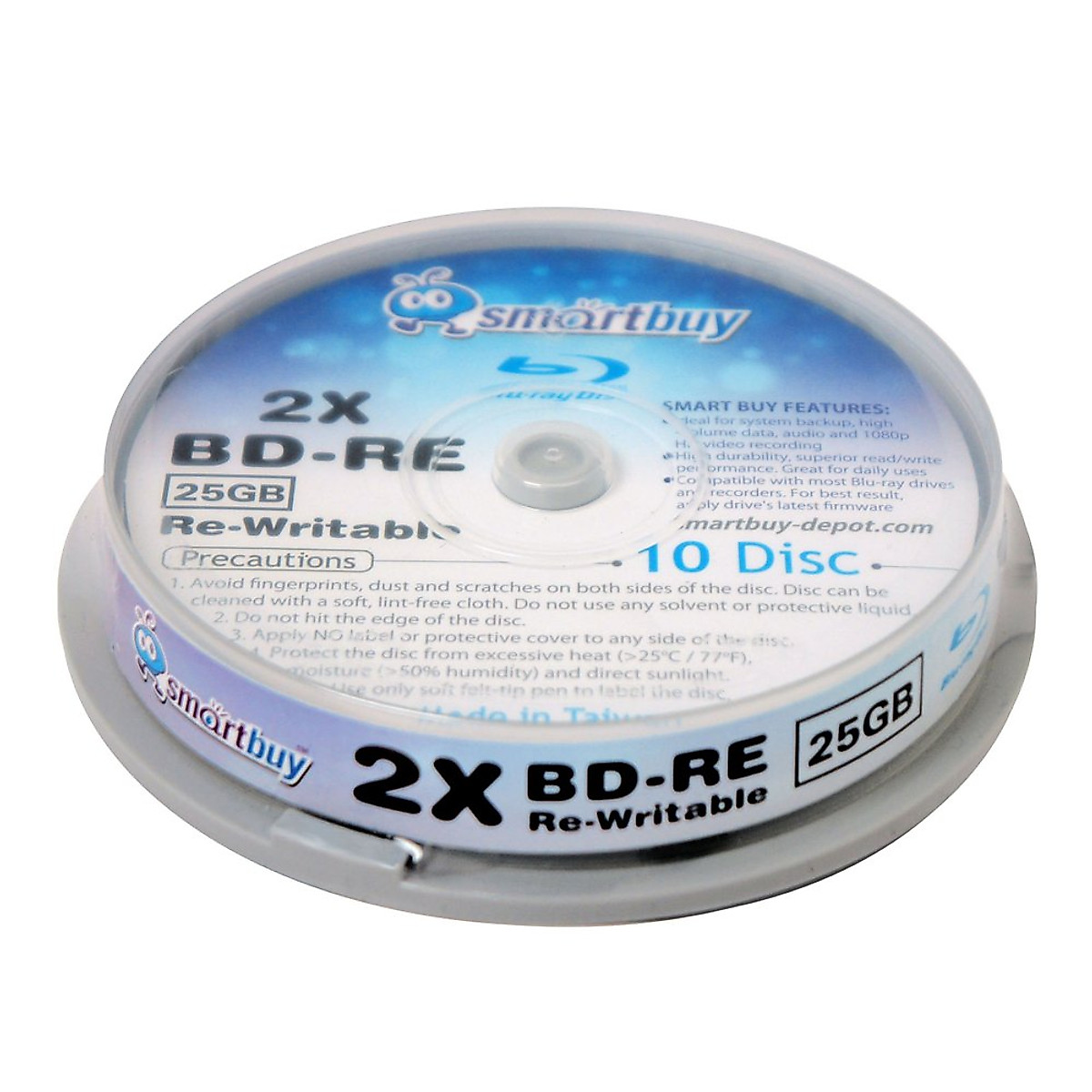 10 Pack Smartbuy 2X 25GB Blue Blu-ray BD-RE Rewritable Branded Logo Blank Bluray Disc